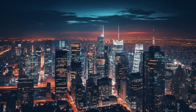 Modern City Skyline Illuminated by Multi Colored Lighting Equipment at ...