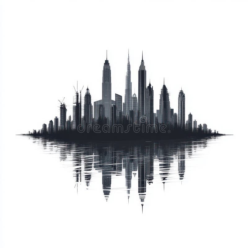 Modern City Skyline Reflection Water Minimalist Art Stock Illustration ...