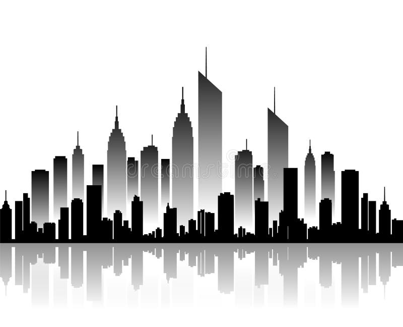 Modern City Skyline Silhouette Gradient Buildings Reflection Effect ...