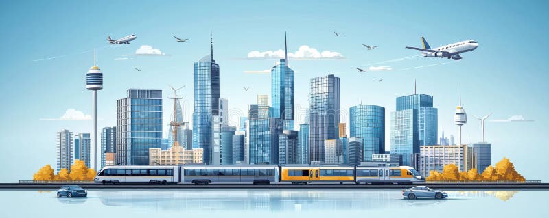 Modern City Skyline with Skyscrapers and Transportation Stock Image ...