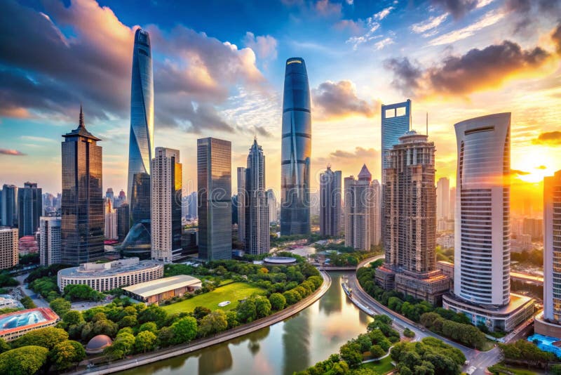 Modern City Skyline with Urban Architecture of China Stock Illustration ...