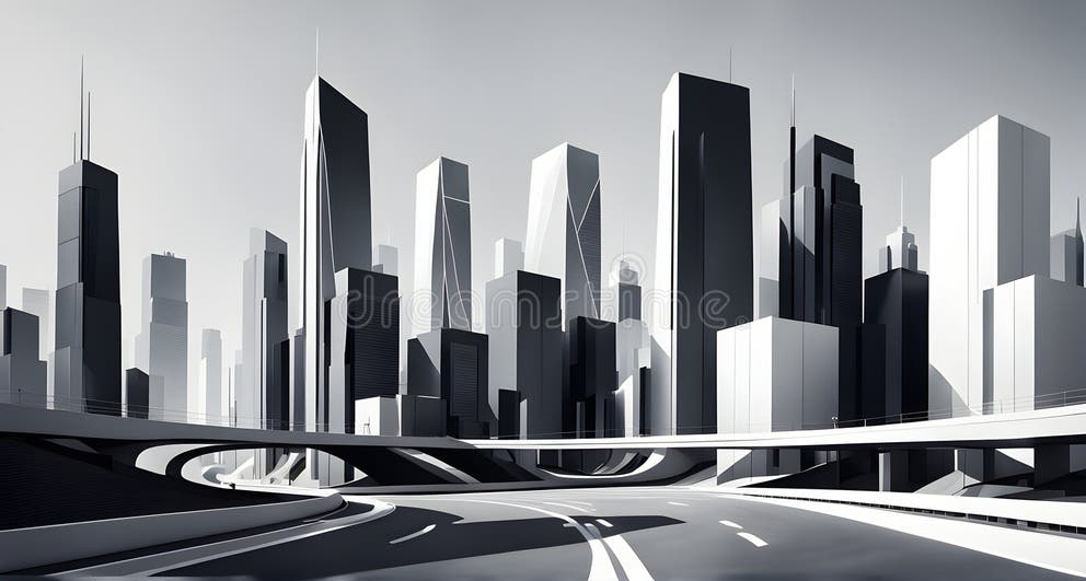Modern City Skyline Using Clean Lines and Geometric Forms Stock ...