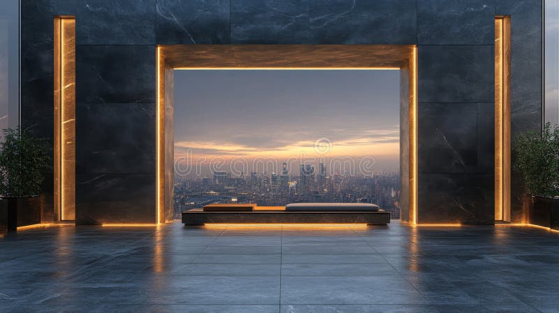 Modern City Skyline View at Sunset from Rooftop Terrace Stock ...