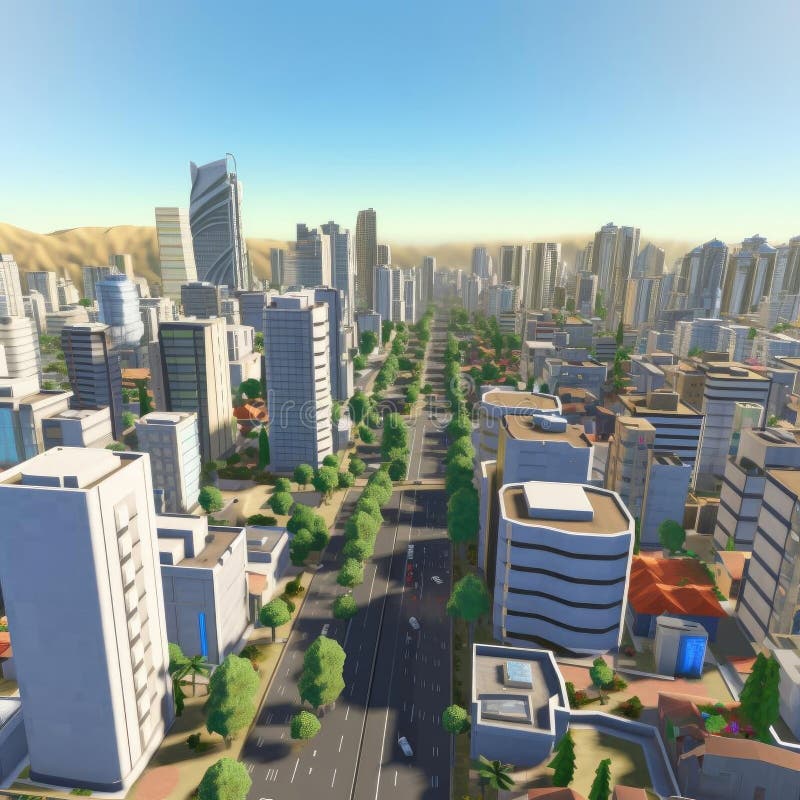 Modern City with Skyscrapers and Roads - 3D Rendering Stock ...