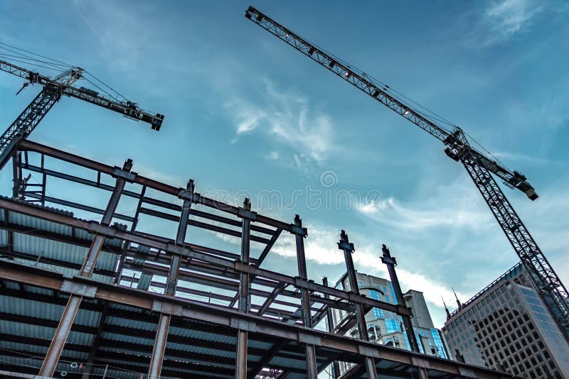 Modern City Under Construction in the Morning Stock Image - Image of ...