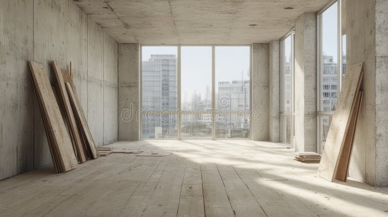 Modern City View Empty Room Under Construction Stock Illustration ...