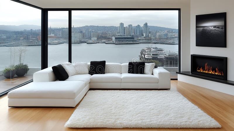 Modern City View Living Room Relaxation Stock Illustration ...