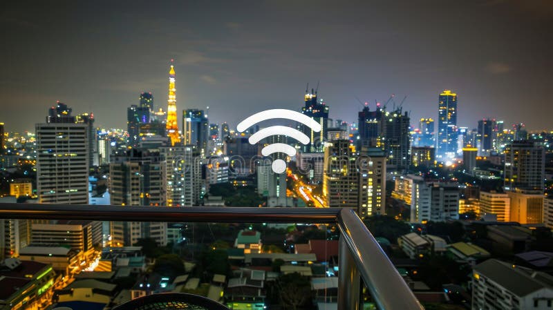 A Modern City with Wireless Network Connection and Cityscape Concept ...