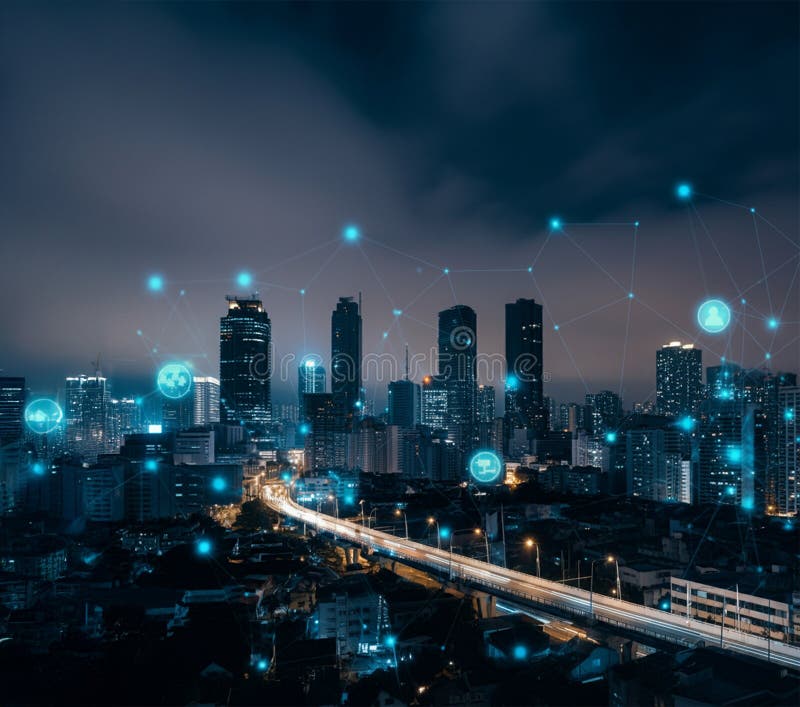 Modern City with Wireless Network Connection Concept. 5G Network ...