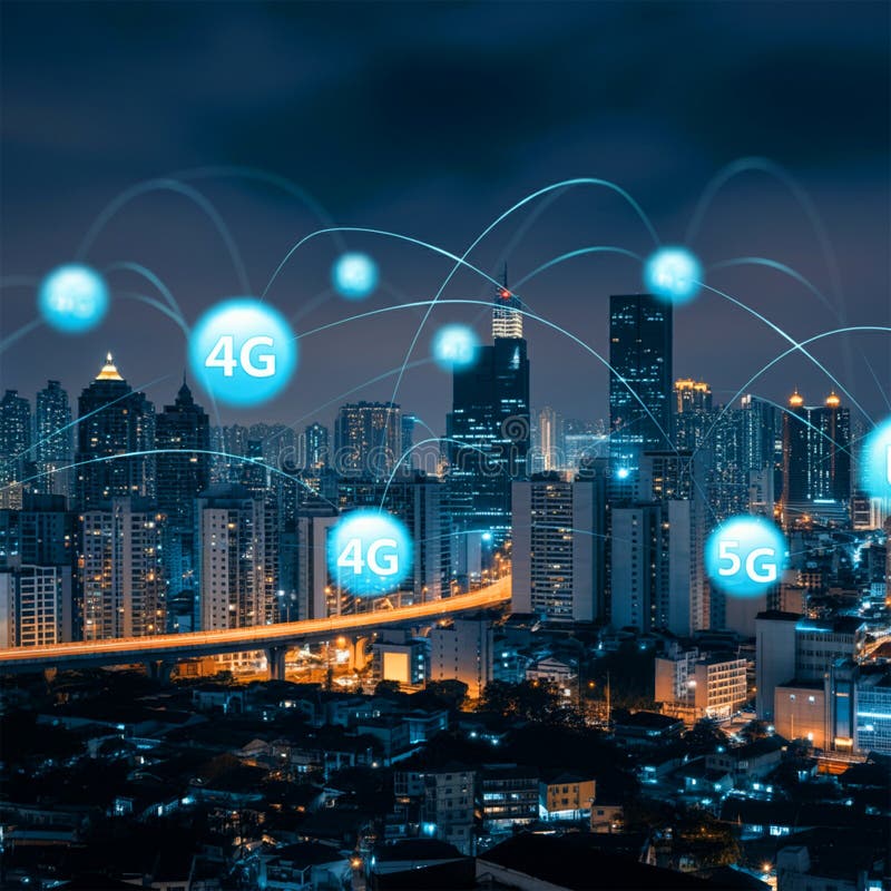 Modern City with Wireless Network Connection Concept. 4G, 5G Network ...
