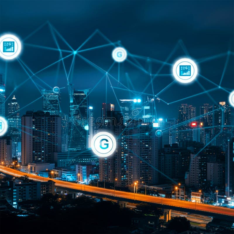 Modern City with Wireless Network Connection Concept. 5G Network ...