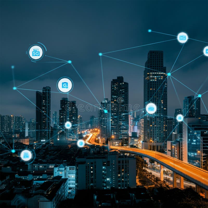 Modern City with Wireless Network Connection Concept. 5G Network ...