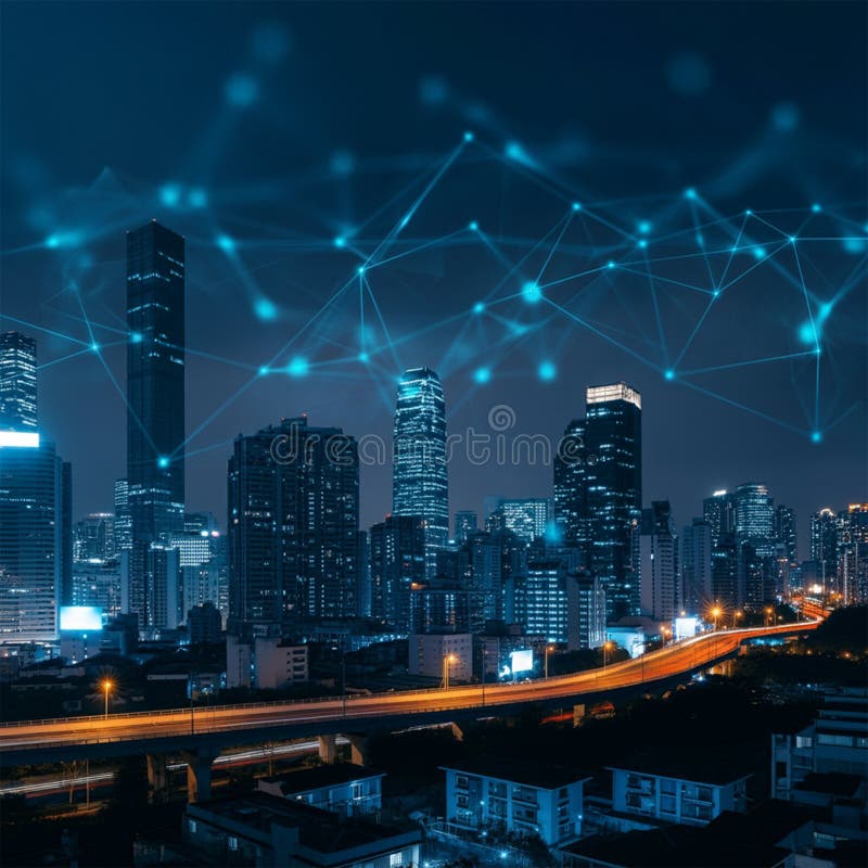 Modern City with Wireless Network Connection Concept. 5G Network ...