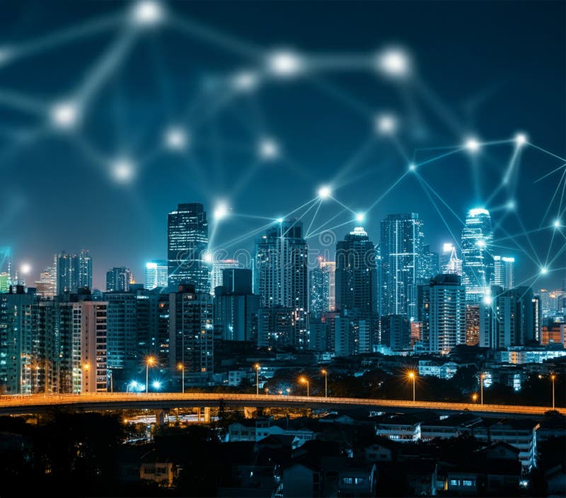 Modern City with Wireless Network Connection Concept. 5G Network ...