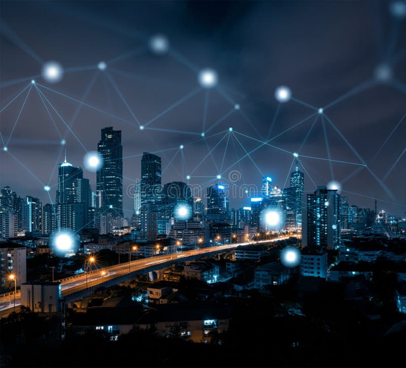 Modern City with Wireless Network Connection Concept. 5G Network ...