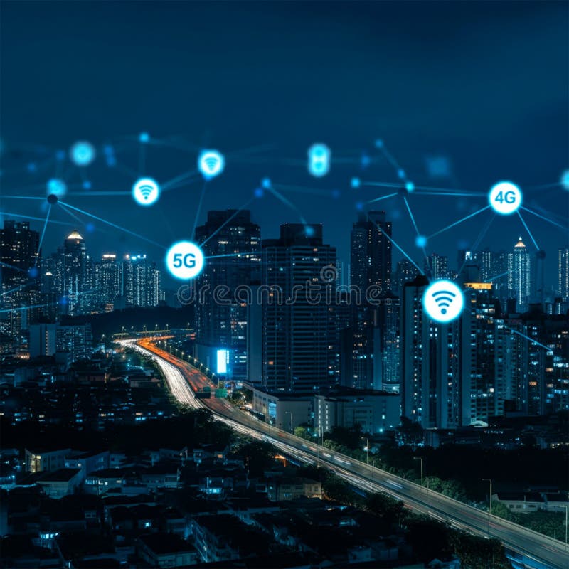 Modern City with Wireless Network Connection Concept. 5G Network ...