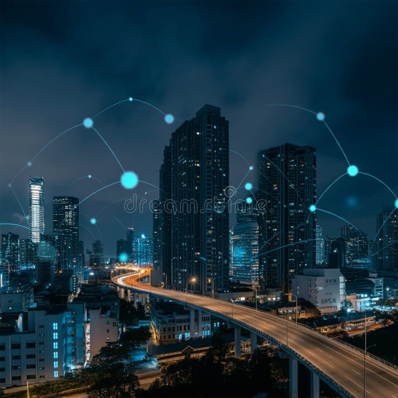 Modern City with Wireless Network Connection Concept. 5G Network ...