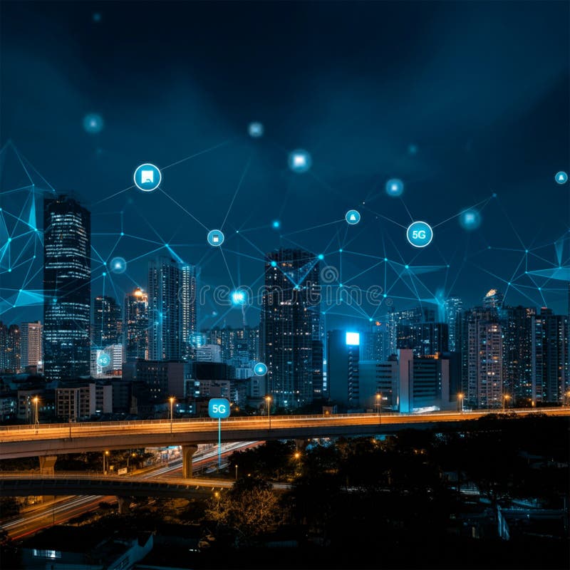 Modern City with Wireless Network Connection Concept. 5G Network ...