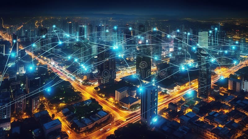 Modern City with Wireless Network Connection , Generative AI Stock ...