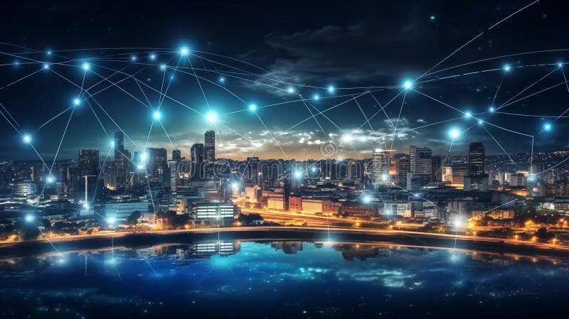 Modern City with Wireless Network Connection and City Scape Conc Stock ...