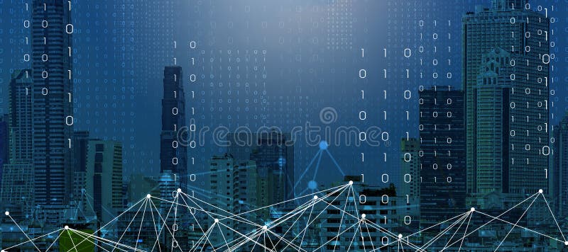 Modern City with Wireless Network Connection and City Scape Concept ...
