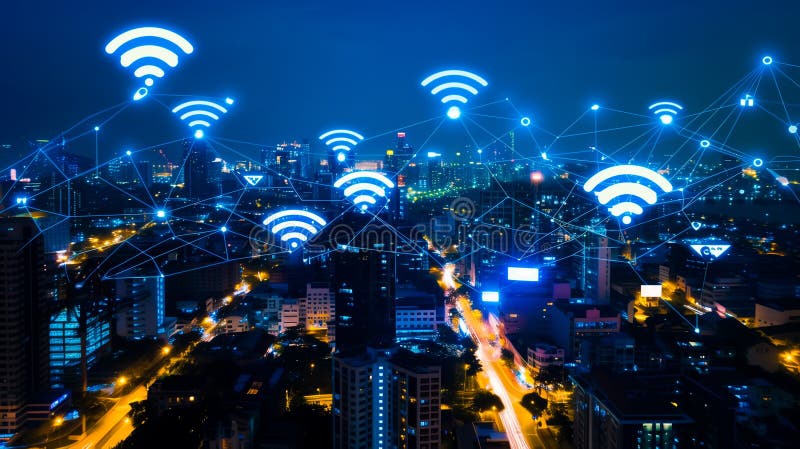 Modern City with Wireless Network Connection and City Scape Concept ...