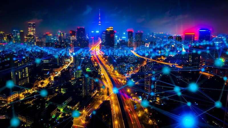 Modern City with Wireless Network Connection and City Scape Concept ...