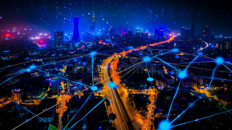 Modern City with Wireless Network Connection and City Scape Concept ...