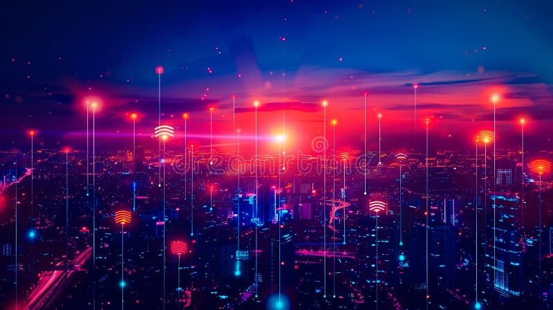 Modern City with Wireless Network Connection and City Scape Concept ...