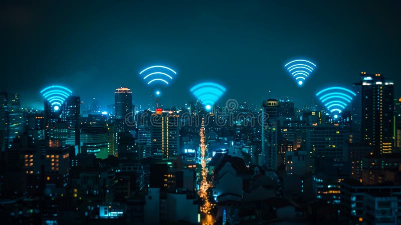 Modern City with Wireless Network Connection and City Scape Concept ...