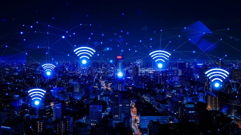 Modern City with Wireless Network Connection and City Scape Concept ...