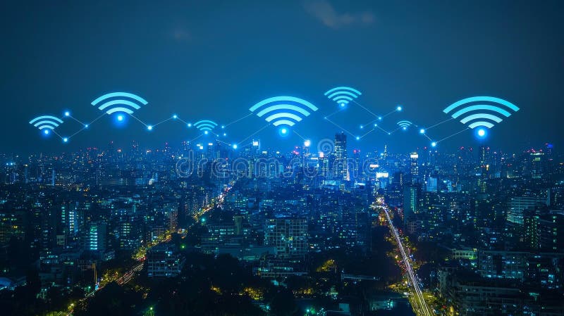 Modern City with Wireless Network Connection and City Scape ...