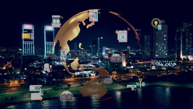 Modern Cityscape and Communication Network Concept. Telecommunication ...