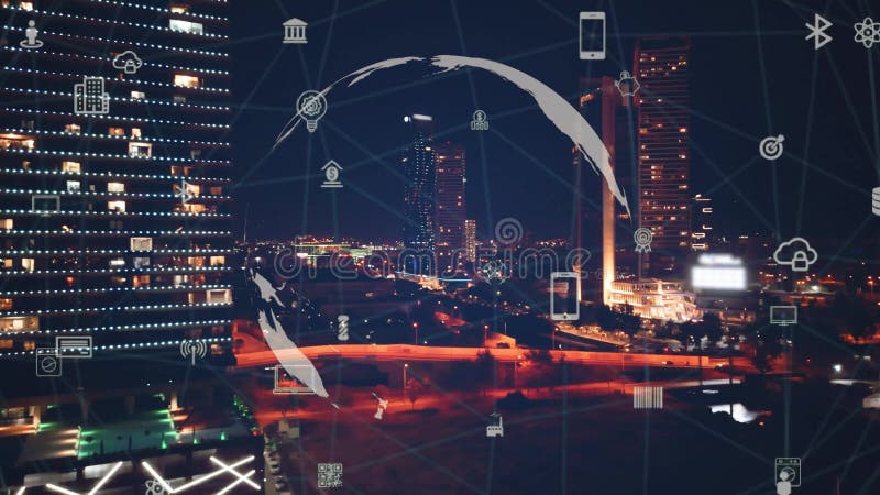 Modern Cityscape and Communication Network Concept. Telecommunication ...