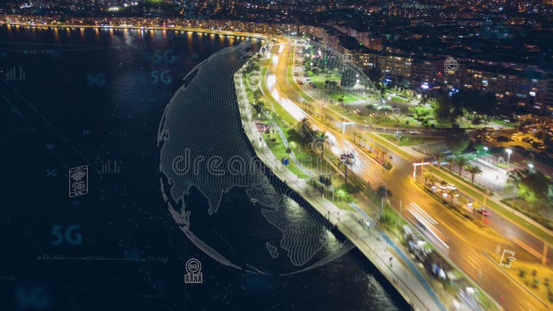 Modern Cityscape and Communication Network Concept. Telecommunication ...