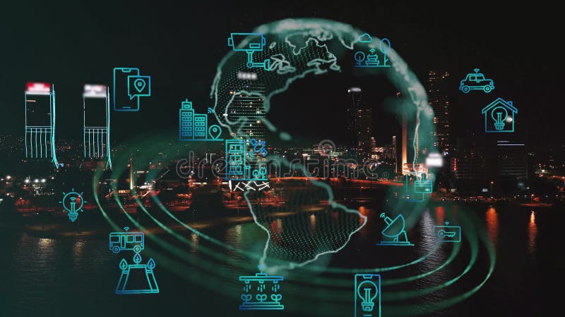 Modern Cityscape and Communication Network Concept. Telecommunication ...