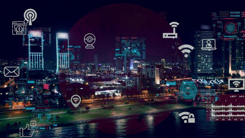 Modern Cityscape and Communication Network Concept. Telecommunication ...