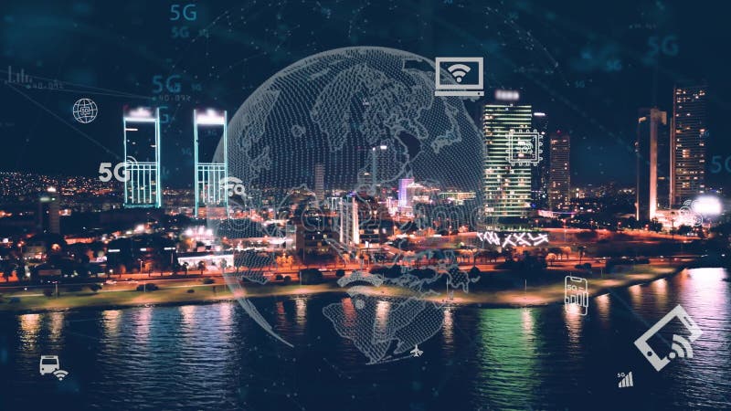 Modern Cityscape and Communication Network Concept. Telecommunication ...