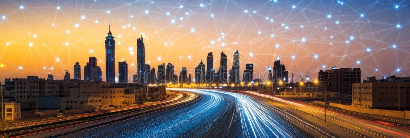 Modern Cityscape Connected by a Network of Digital Lines, Showing ...