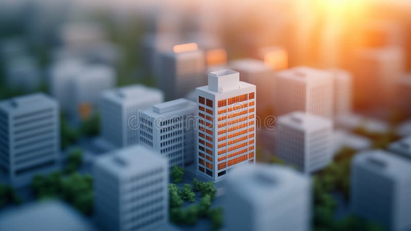 Modern Cityscape Featuring Prominent Building Surrounded by Smaller ...