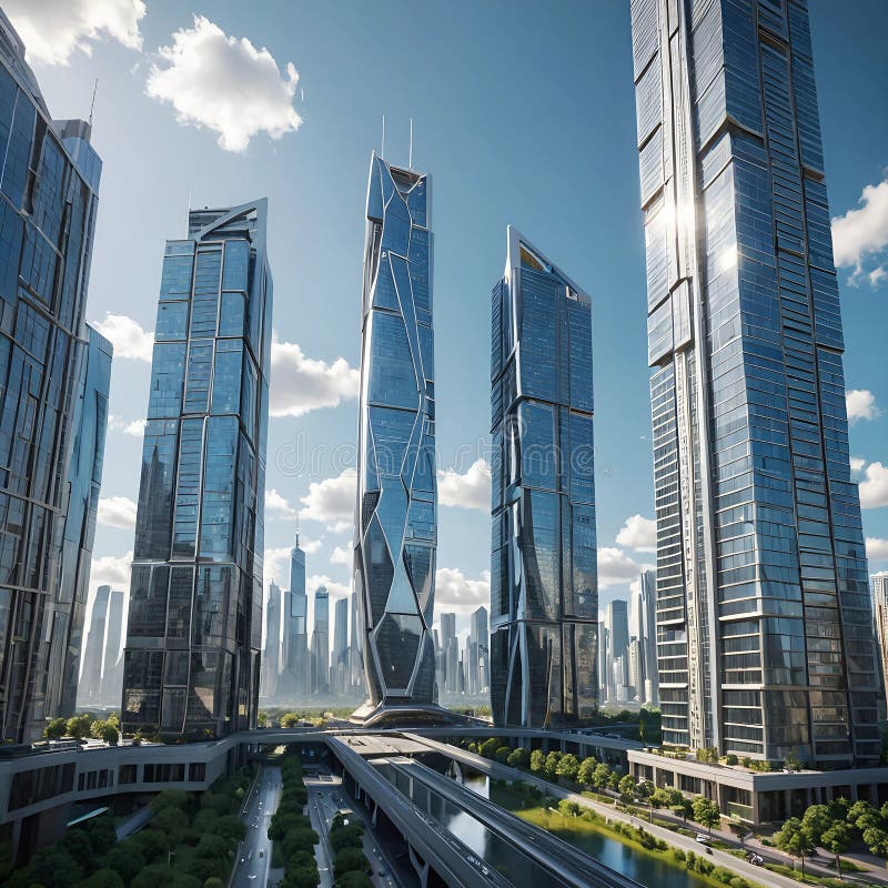 A Modern Cityscape Featuring Towering Skyscrapers with Innovative ...