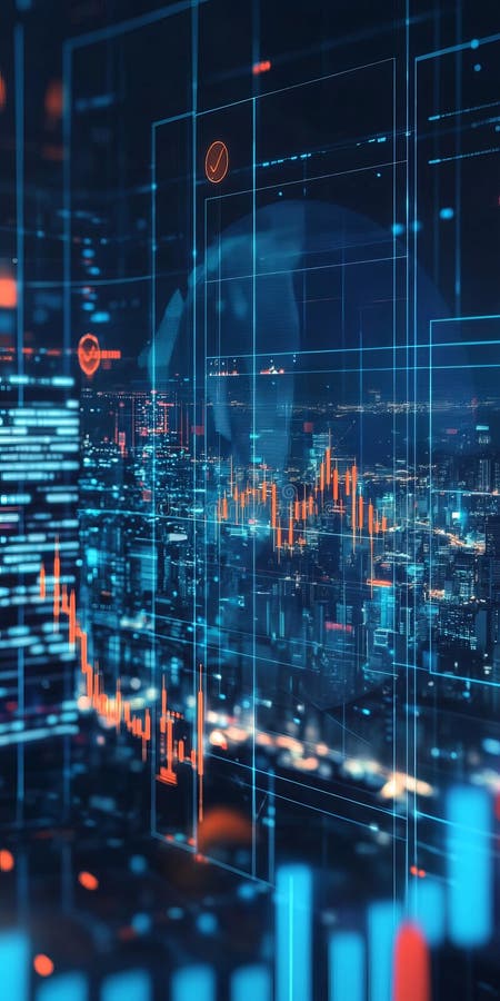 Modern Cityscape with Futuristic Data Visualization Overlay Stock ...