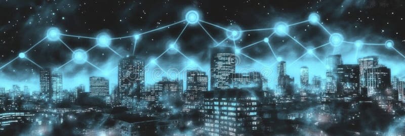 Tech-inspired City with Network Connections Overhead Stock Illustration ...