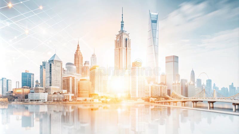 A Modern Cityscape with a Glowing Network Overlay, Symbolizing ...