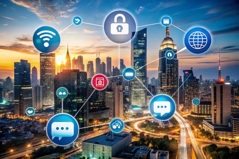 Modern Cityscape Icons Exploring Customer Support in Urban Environments ...