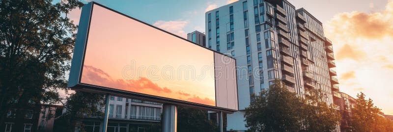 Modern Cityscape with Large Billboard Displaying Sunset Sky a Modern ...