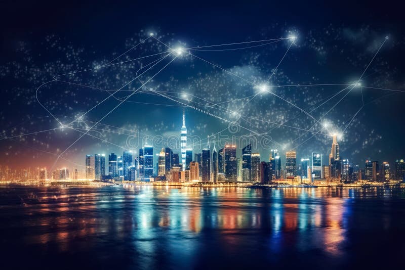 Modern Cityscape and Network Connection Concept. Generative AI Stock ...