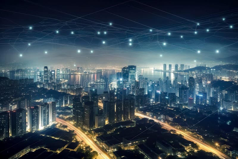 Modern Cityscape and Network Connection Concept. Generative AI Stock ...
