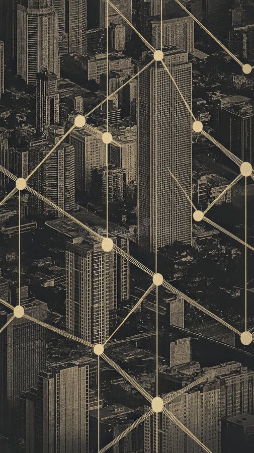 Modern Cityscape with Network Overlay Visualization Stock Illustration ...