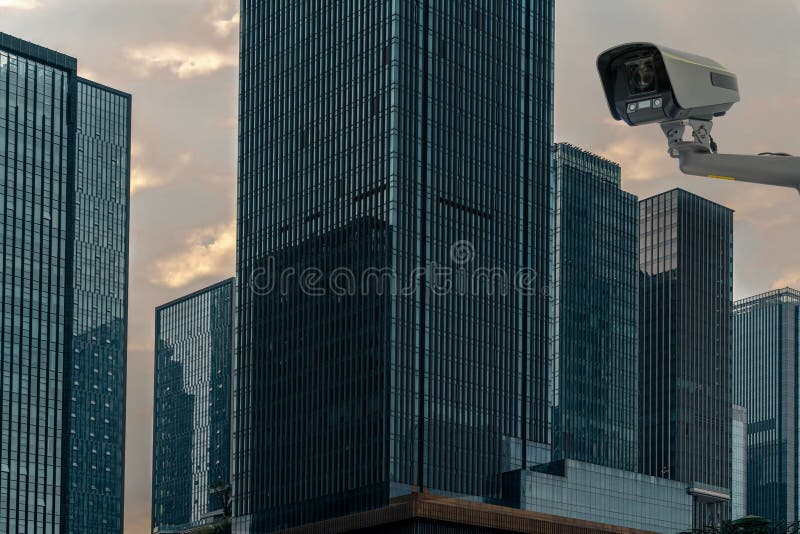 Cctv Camera in Modern Cityscape and Office Buildings in Downtown Stock ...